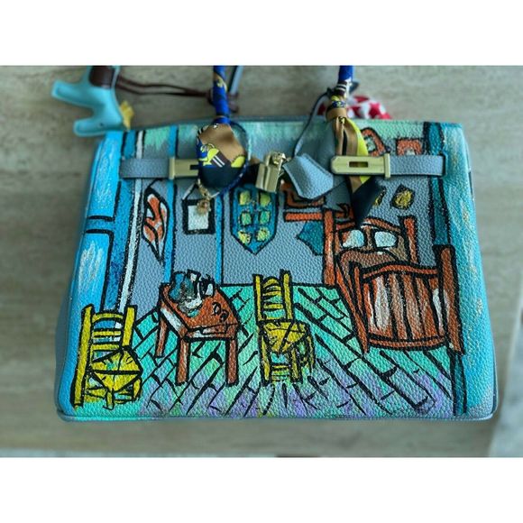 Anca Barbu | Bags | Anca Barbu Satchel Blue Extra Large Painting ...